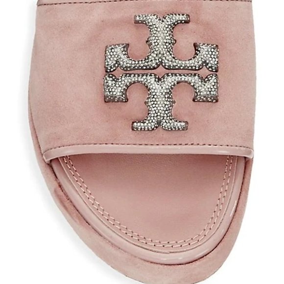 Tory Burch | Shoes | Tory Burch Suede Logo Crystal Slide Sandal | Poshmark